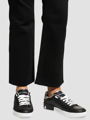 Dolce & Gabbana Portofino Logo Leather Sneakers - Nero Argento