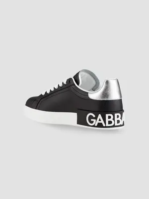 Dolce & Gabbana Portofino Logo Leather Sneakers - Nero Argento