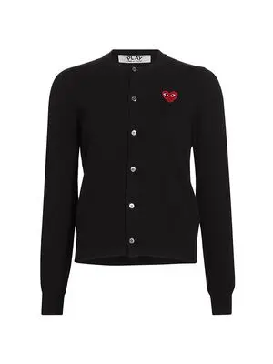 Play Comme Des Garcon Women's Heart Wool Cardigan - Black  - Black