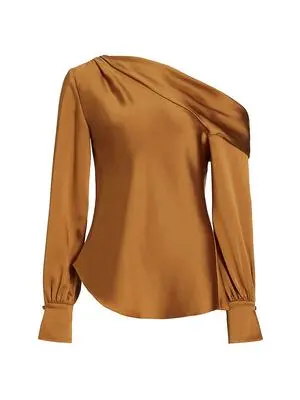 Simkhai Alice Satin One-shoulder Top Copper
