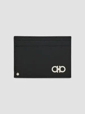 FERRAGAMO Textured Leather Card Case - Black