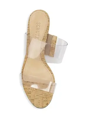 Schutz Victorie Vinyl & Leather Cork Mules - Tan