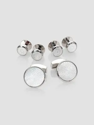 Tateossian Mother Of Pearl Rotondo Guill Stud Set - Silver