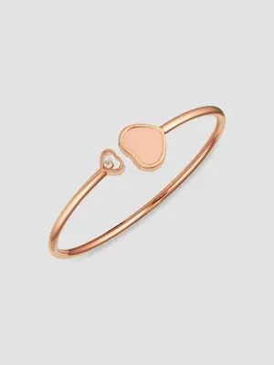 Chopard Happy Hearts 18k Rose Gold, Diamond & Rosé Stone Bangle - Peach
