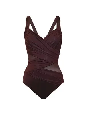 Miraclesuit Network Madero Ruched Criss Cross One-piece Swimsuit Sumatra Brown