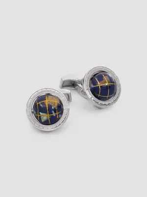 Tateossian Sterling Silver Globe Cuff Links - Blue