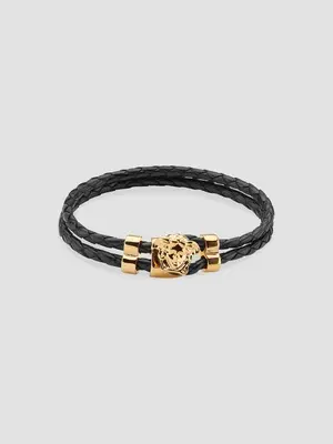 Versace Medusa Braided Leather Bracelet - Black