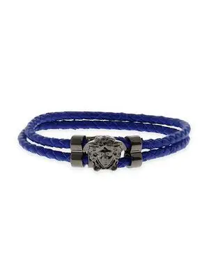 Versace Medusa Braided Leather Bracelet Cobalt