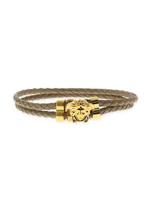 Versace Medusa Braided Leather Bracelet Toffee Gold