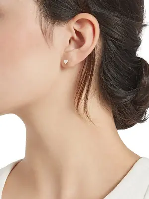 SYDNEY EVAN 14k Yellow Gold & Enamel Mini Heart Stud Earring