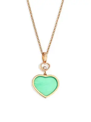 Chopard Happy Hearts 18k Diamond & Chrysoprase Pendant Necklace - Rose Gold