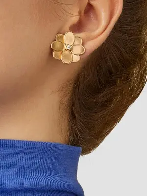 Marco Bicego Petali 18k Yellow & Diamond Flower Stud Earrings