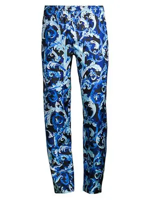 Versace Men's Baroccoflage Silk Pajama Pants - Blue Navy  - Blue Navy