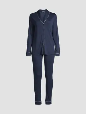 Hanro Natural Comfort 2-piece Long Pajama Set Deep Navy