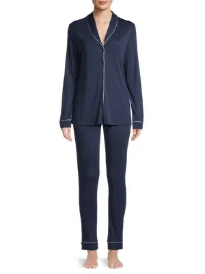 Hanro Natural Comfort 2-piece Long Pajama Set - Deep Navy