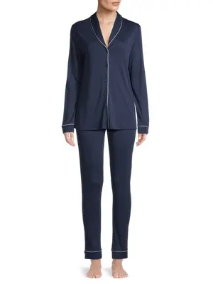 Hanro Natural Comfort 2-piece Long Pajama Set - Deep Navy