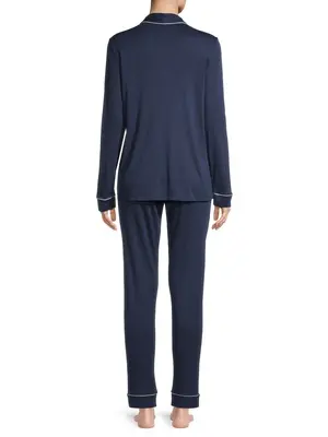 Hanro Natural Comfort 2-piece Long Pajama Set - Deep Navy