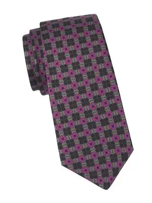 Kiton Floral Medallion Silk Tie Green Purple