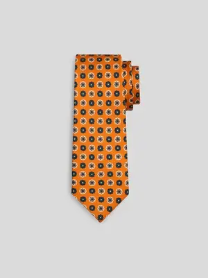 Kiton Floral Medallion Silk Tie Orange