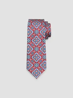 Kiton Floral Medallion Silk Tie Red Blue