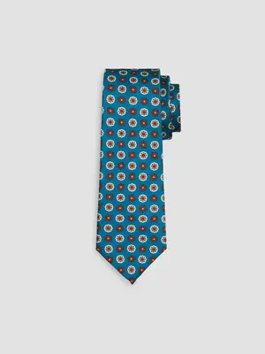 Kiton Floral Medallion Silk Tie Teal