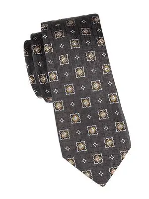 Kiton Medallion Silk Tie Navy Orange