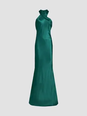 Galvan Pandora Asymmetrical Bias Cut Dress Emerald