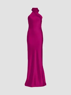 Galvan Pandora Asymmetrical Bias Cut Dress Magenta