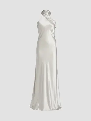 Galvan Pandora Asymmetrical Bias Cut Dress Platinum