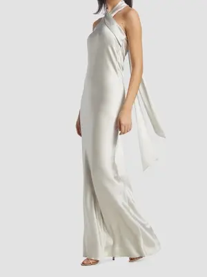 Galvan Pandora Asymmetrical Bias Cut Dress - Platinum