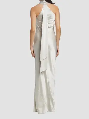 Galvan Pandora Asymmetrical Bias Cut Dress - Platinum