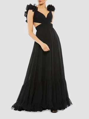 Mac Duggal Ieena Cutout Chiffon Gown - Black