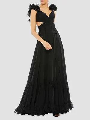 Mac Duggal Ieena Cutout Chiffon Gown - Black