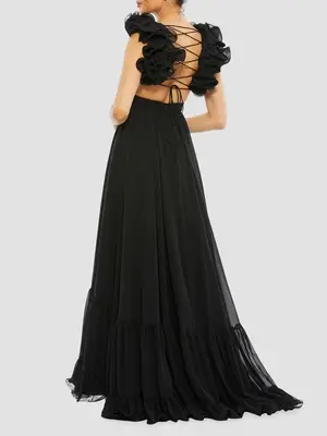Mac Duggal Ieena Cutout Chiffon Gown - Black