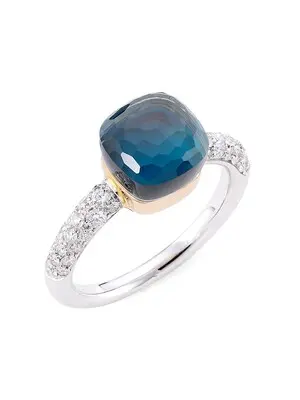 Pomellato Nudo 18k Two-tone Gold, London Blue Topaz Doublet & Diamond Petite Ring White Gold