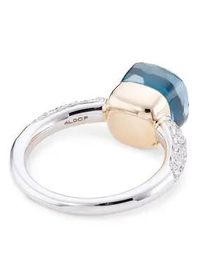 Pomellato Nudo 18k Two-tone Gold, London Blue Topaz Doublet & Diamond Petite Ring - White Gold