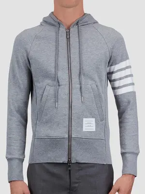 Thom Browne Zip-up Bar Striped Hoodie - Navy