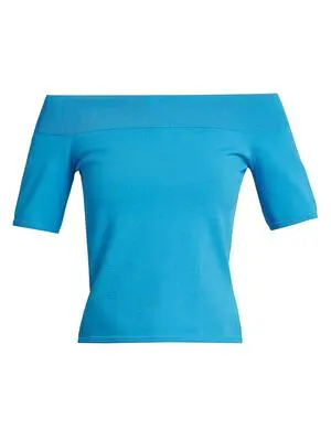 Alexander McQueen Off-the-shoulder Knit Top Lapis Blue