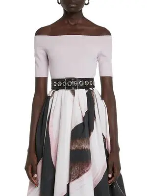 Alexander McQueen Off-the-shoulder Knit Top Porcelain