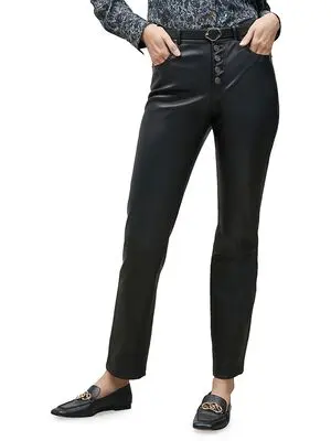 Lafayette 148 New York Reeve Button-Fly Leather Pants - Black