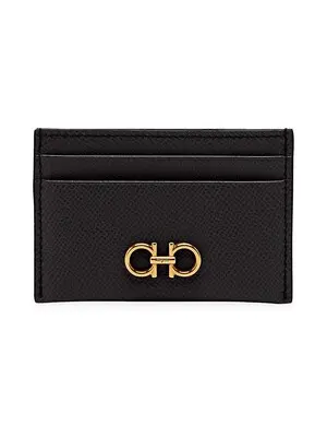 FERRAGAMO Gancini Leather Card Case Black