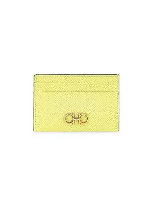 FERRAGAMO Gancini Leather Card Case Canary Yellow
