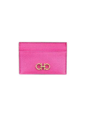 FERRAGAMO Gancini Leather Card Case Hot Pink