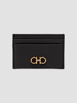 FERRAGAMO Gancini Leather Card Case - Nero