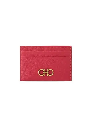 FERRAGAMO Gancini Leather Card Case Red