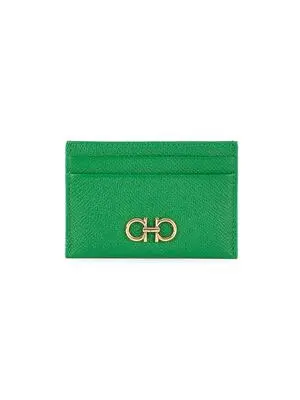 FERRAGAMO Gancini Leather Card Case Scrubs Green