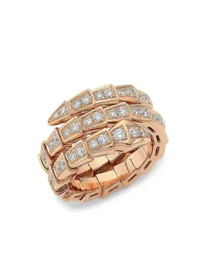 BVLGARI Serpenti Viper 18k & Pavé Diamond 2-coil Ring - Rose Gold