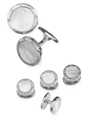 JAN LESLIE 6-piece Sterling Silver & Round Mother-of-pearl Cufflink & Shirt Stud Set Silver