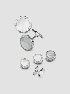 JAN LESLIE 6-piece Sterling & Round Mother-of-pearl Cufflink & Shirt Stud Set - Silver