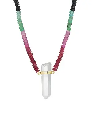 Jia Jia Arizona 14k Yellow Gold, Dark Sapphire & Crystal Quartz Pendant Beaded Necklace - Rainbow